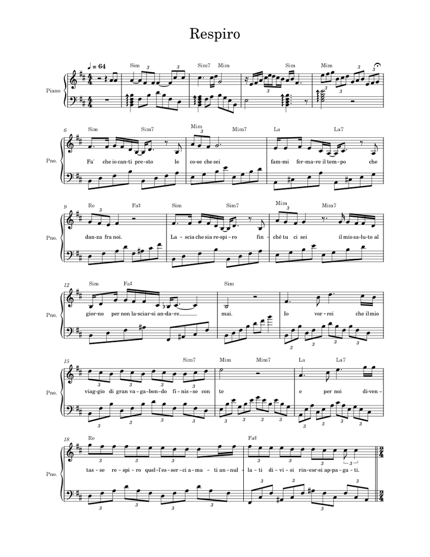 Respiro Sheet Music with Chords for Piano (Solo) | MuseScore.com
