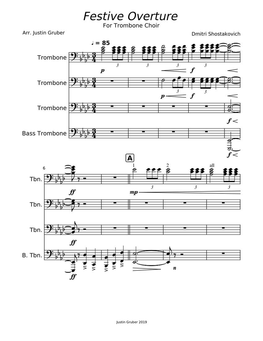 Festive Overture Sheet Music for Trombone, Trombone bass (Mixed Quartet ...