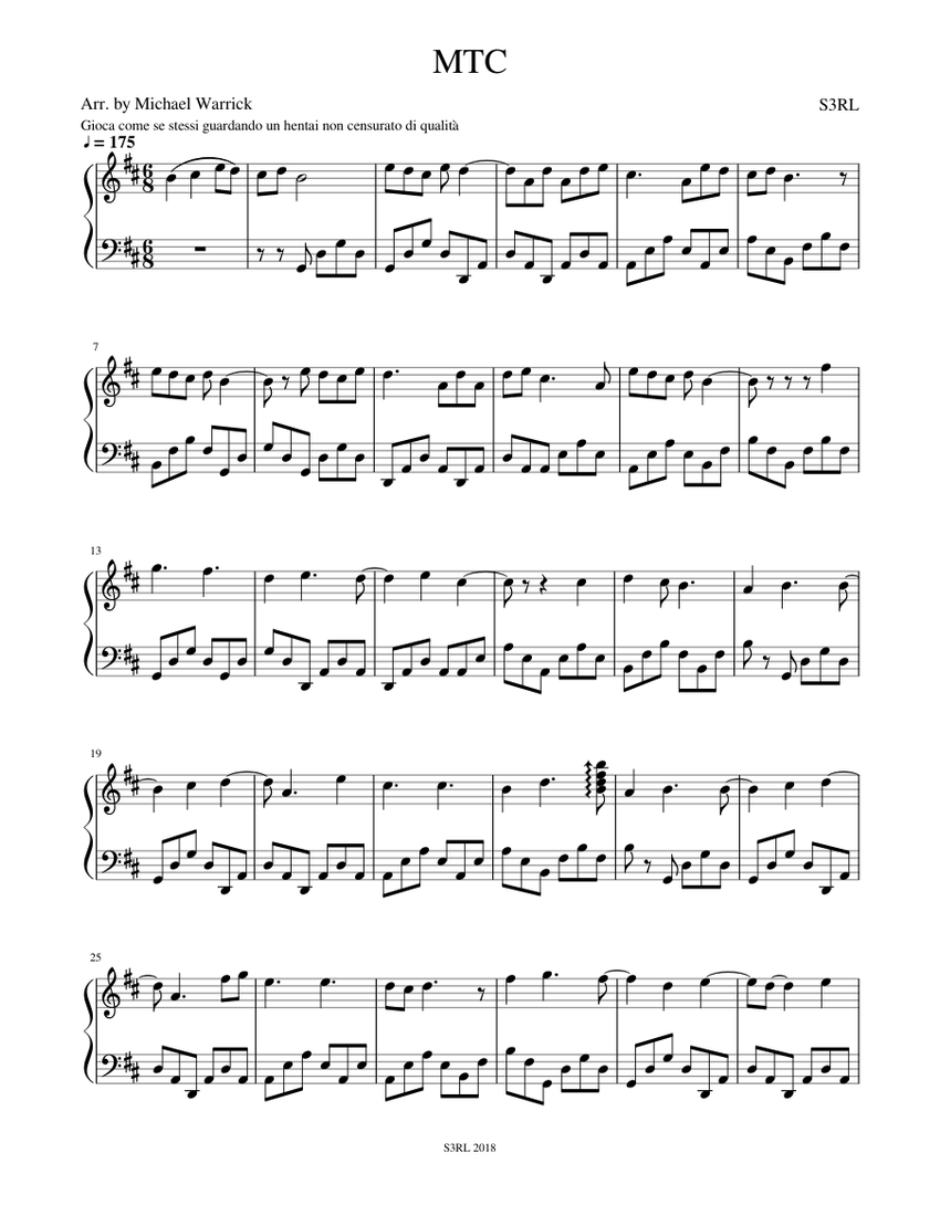 MTC - S3RL Piano Arrangement Sheet Music for Piano (Solo) easy ...