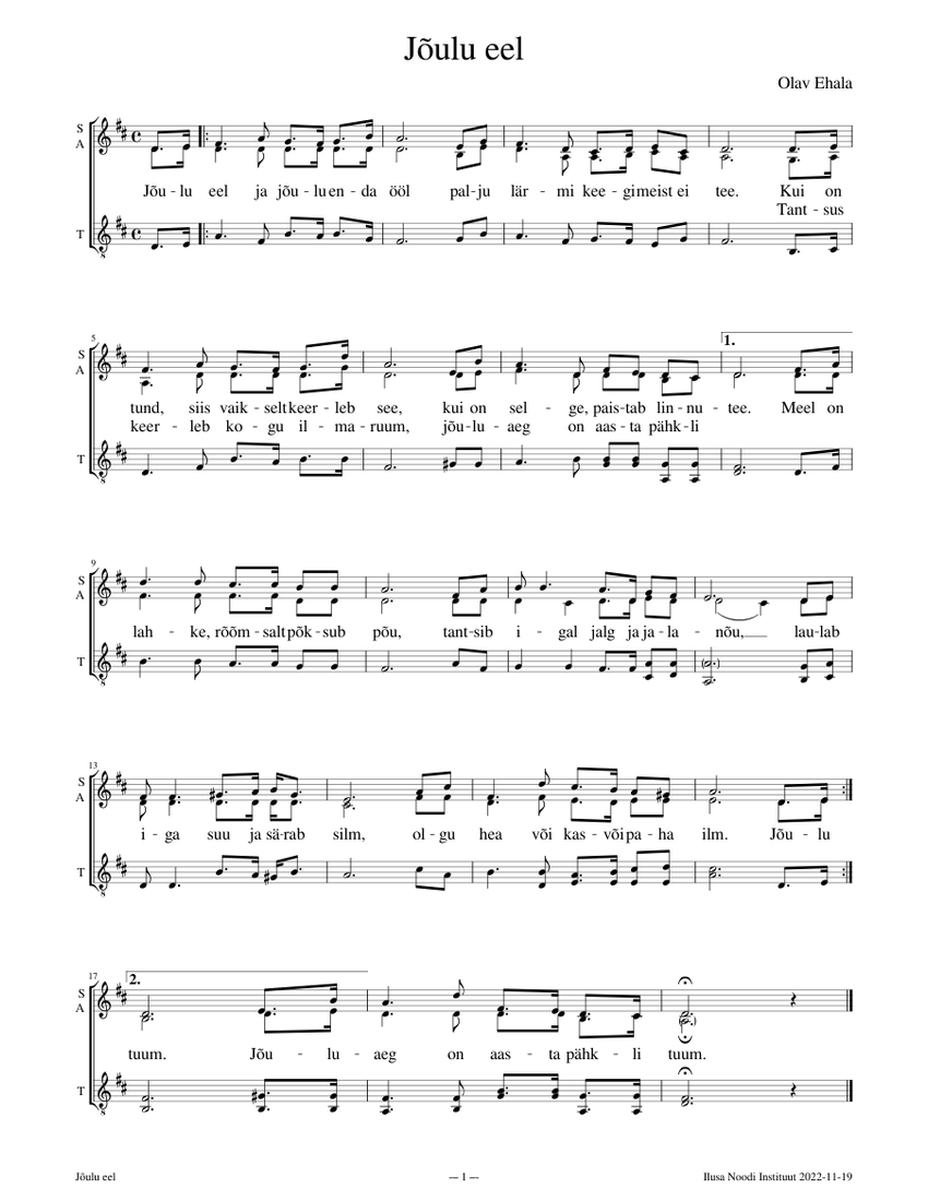 Jõulu eel – Olav Ehala Sheet music for Tenor, Female (SATB) | Musescore.com
