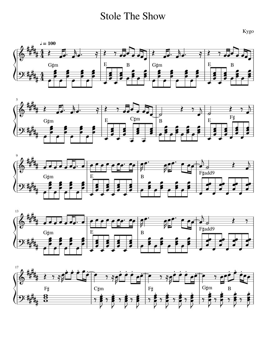 Kygo - Stole The Show Sheet Music for Piano (Piano Four Hand ...