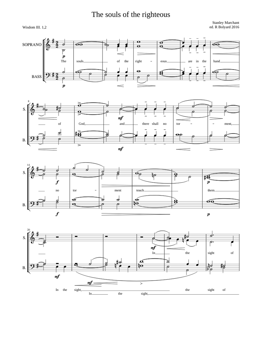The souls of the righteous - Stanley Marchant Sheet Music for Bass ...