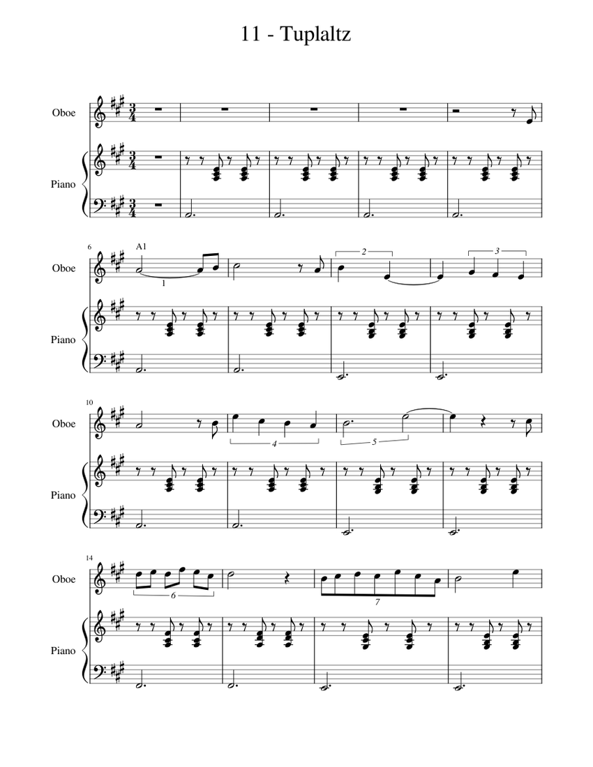 11 - Tuplet Waltz Sheet music for Piano, Oboe (Solo) | Musescore.com