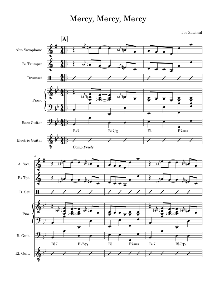Mercy mercy mercy – Cannonball Adderley Sheet Music with Chords for ...