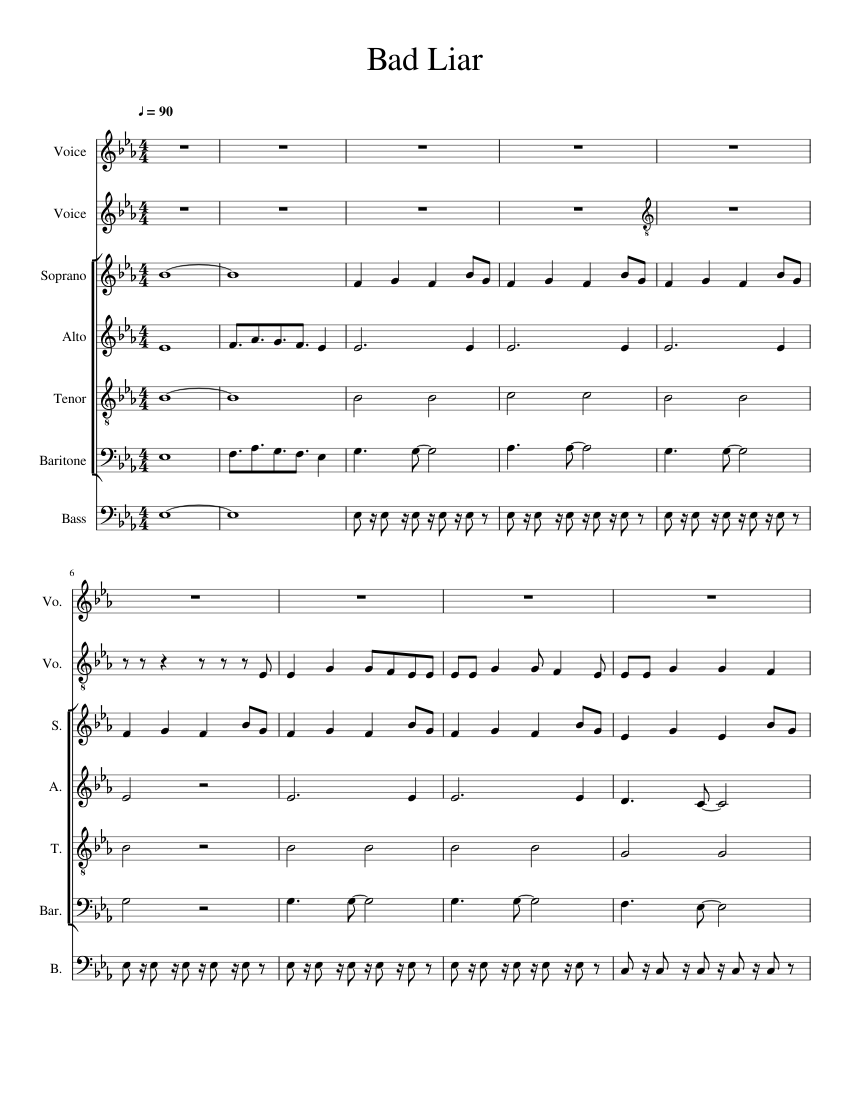 Rough Draft Bad Liar Sheet music for Soprano, Alto, Tenor, Bass voice ...