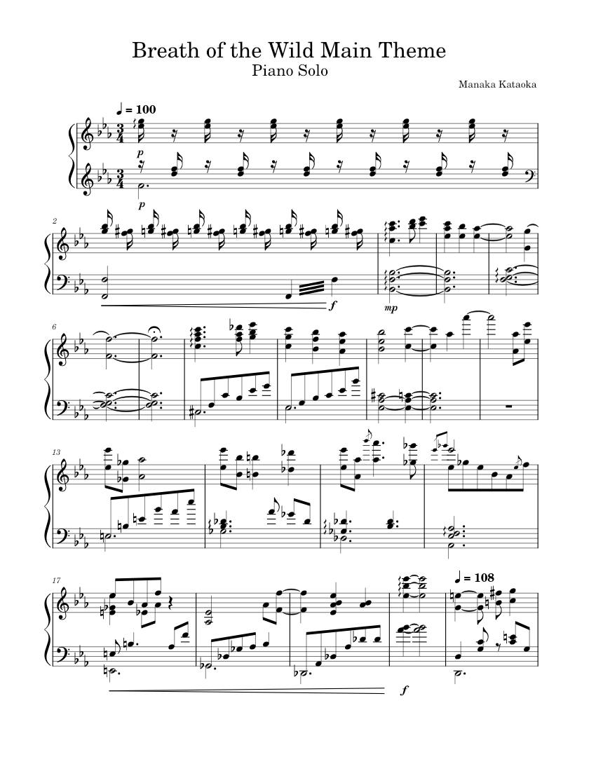 Breath of the Wild - Main Theme (Piano Solo) Sheet music for Piano ...