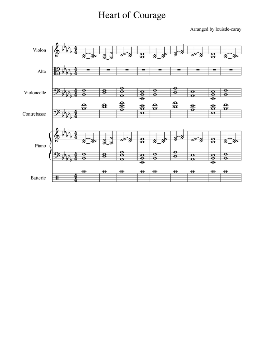 Heart of Courage Sheet Music for Piano, Contrabass, Violin, Viola ...