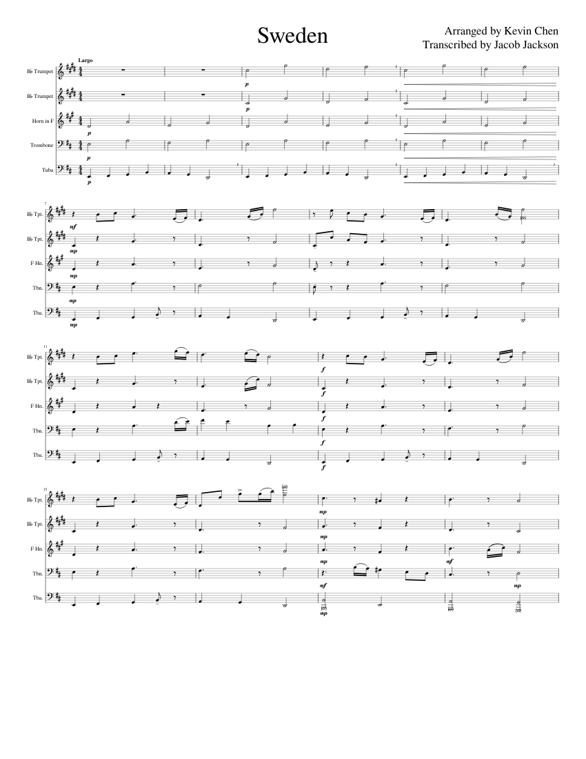 Minecraft Theme Sheet Music for Trombone, Tuba, Trumpet in b-flat ...