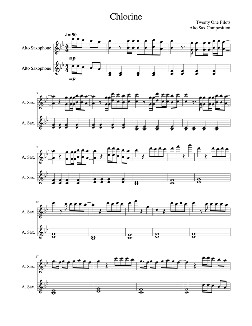 Twenty One Pilots Chlorine Sheet music for Saxophone alto (Woodwind ...