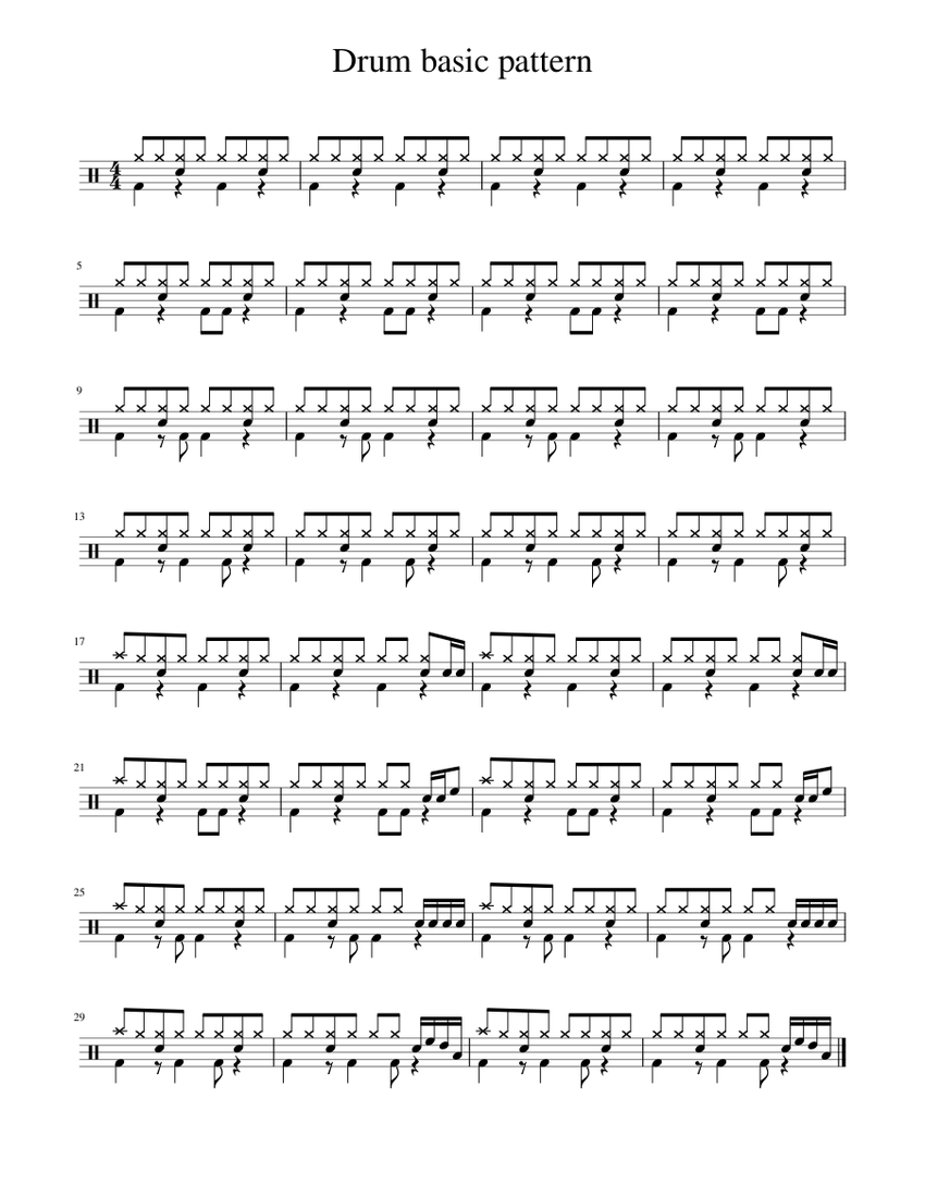 Drum basic pattern Sheet music for Drum group (Solo) | Musescore.com