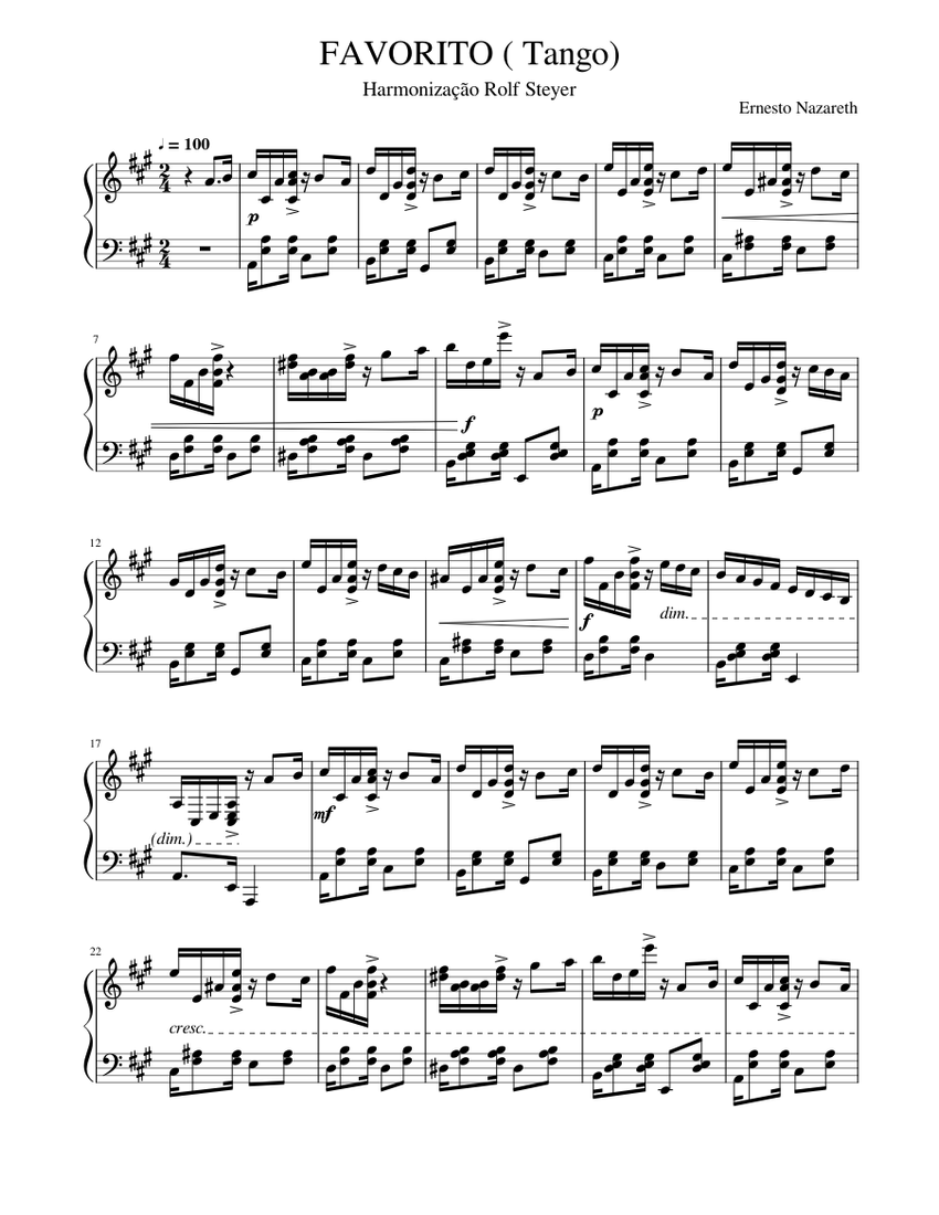 FAVORITO Tango Brasileiro Sheet Music for Piano (Solo) | MuseScore.com