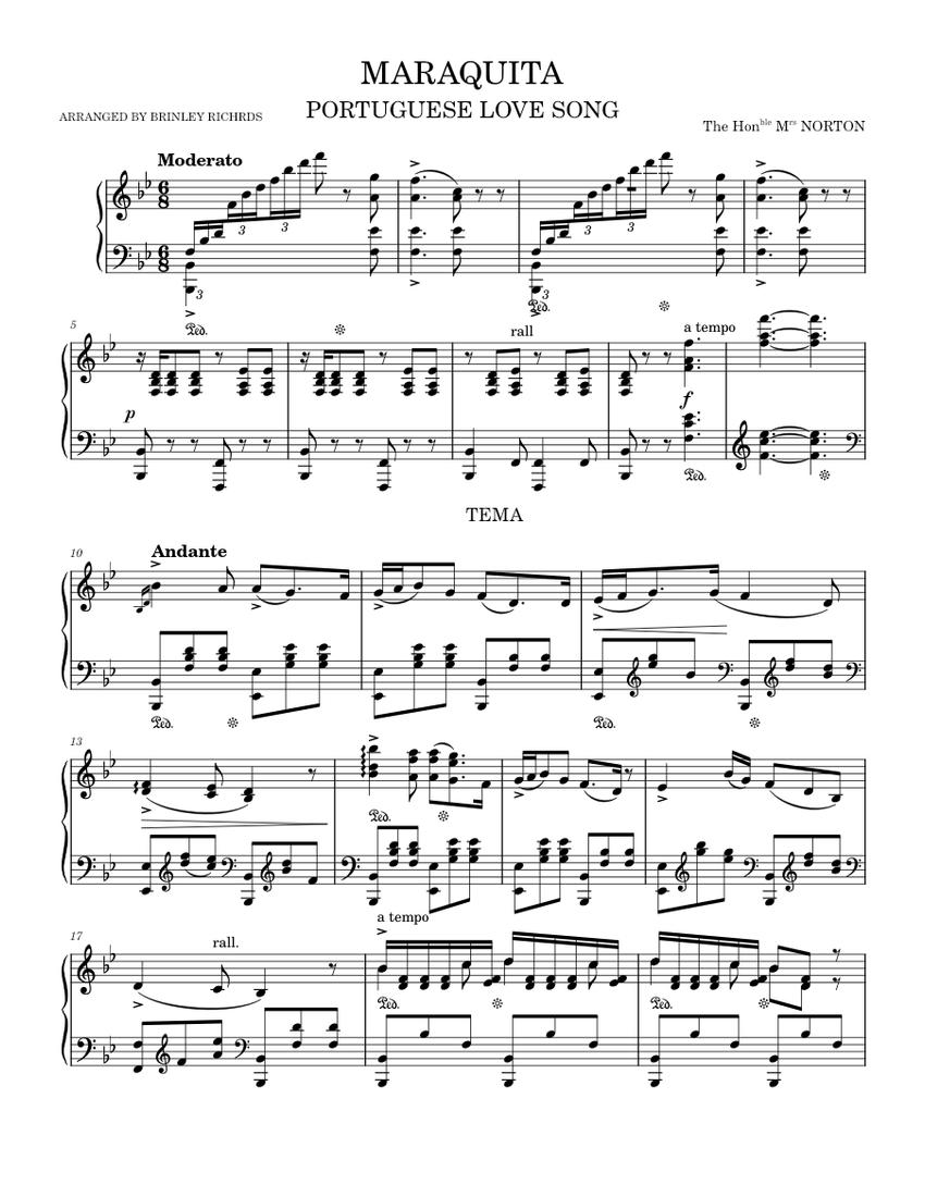 Maraquita – The Honourable Mrs (Caroline) Morton Sheet Music for Piano ...