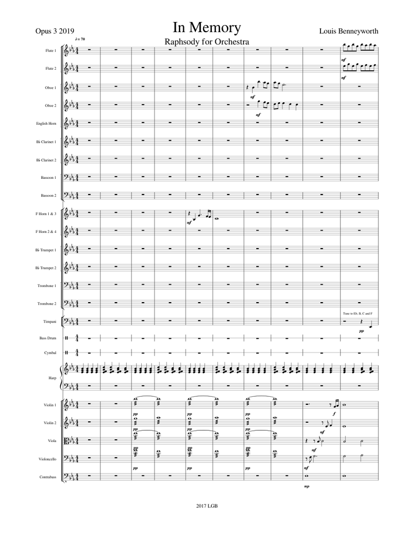 In Memory Sheet Music for Trombone, Flute, Oboe, Clarinet in b-flat ...
