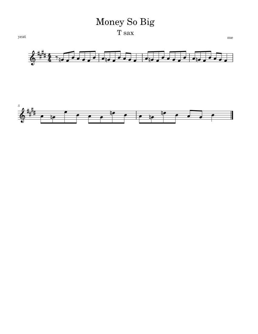 Monëy So Big – Yeat Sheet Music for Saxophone tenor (Solo) | MuseScore.com