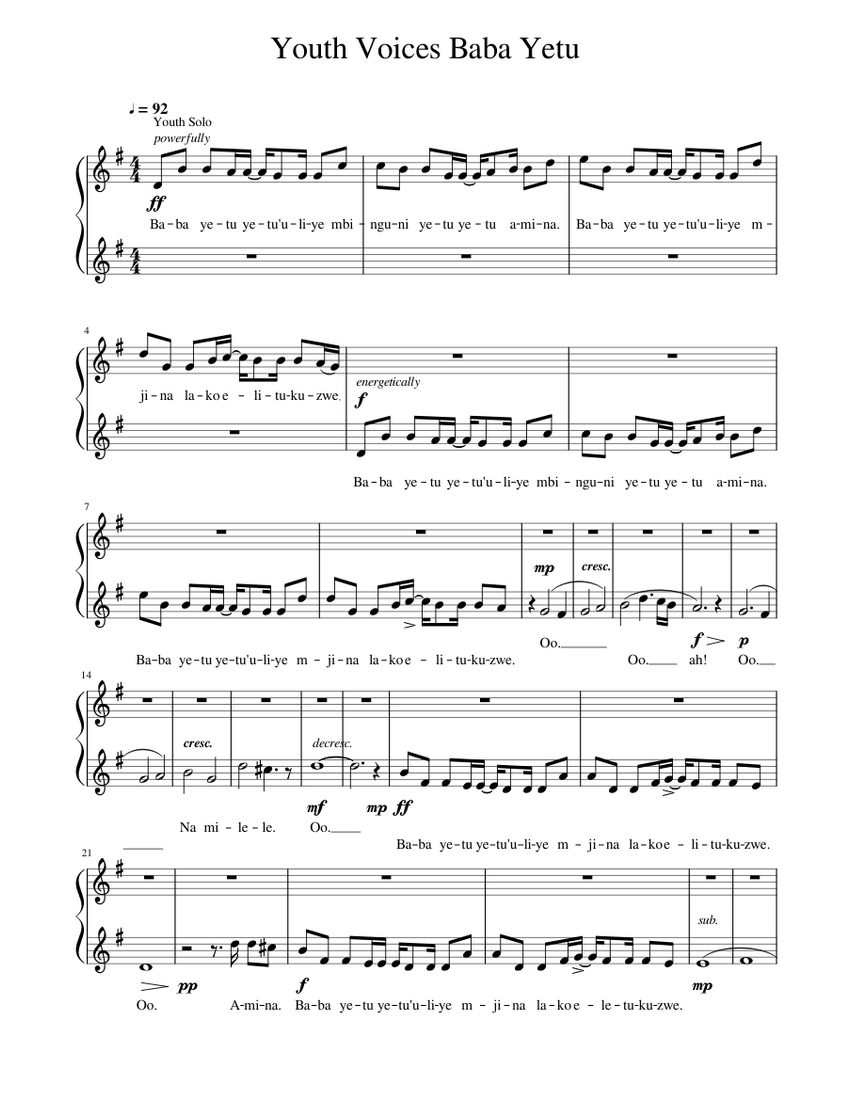 Youth Voices Baba Yetu Sheet Music for Flute (Solo) | MuseScore.com