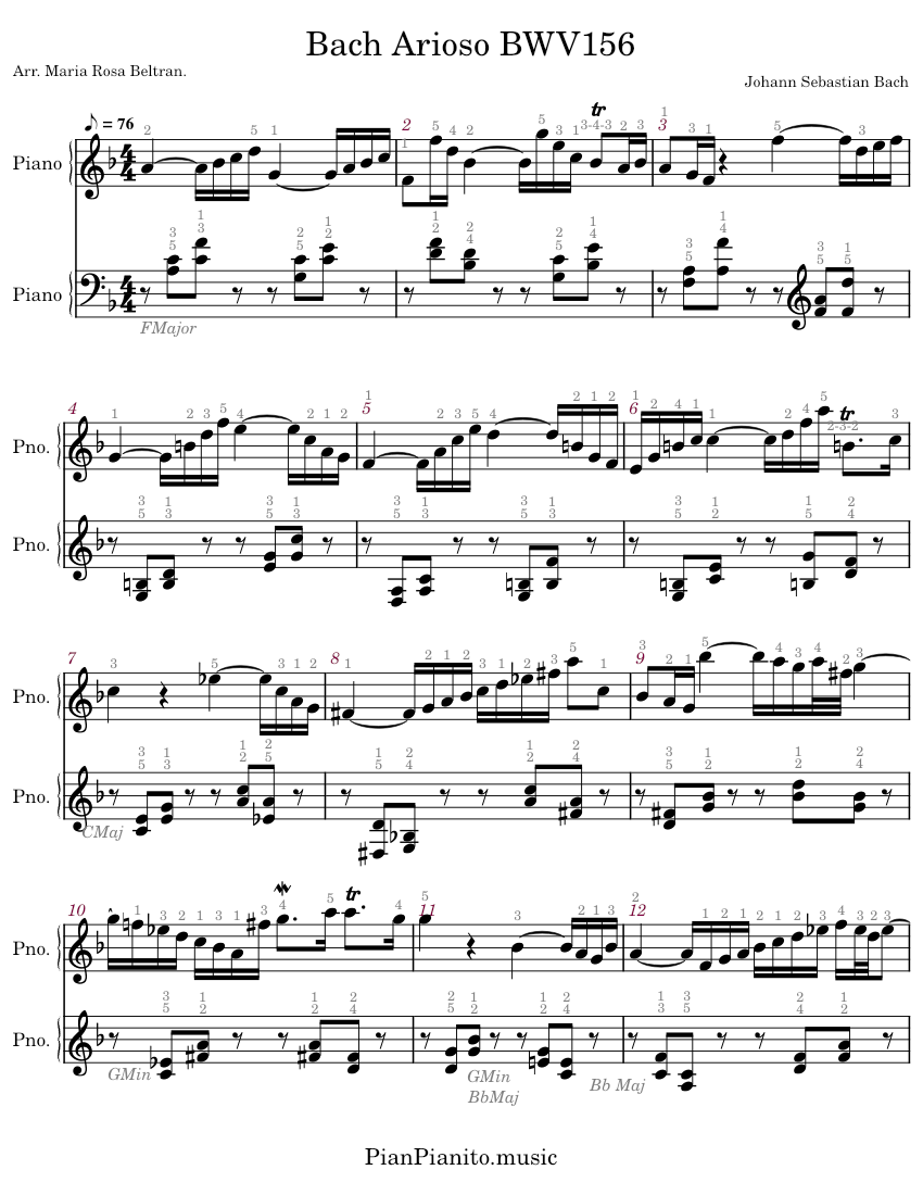 Bach Arioso BWV156:ROSY Sheet music for Piano (Piano Duo) | Musescore.com