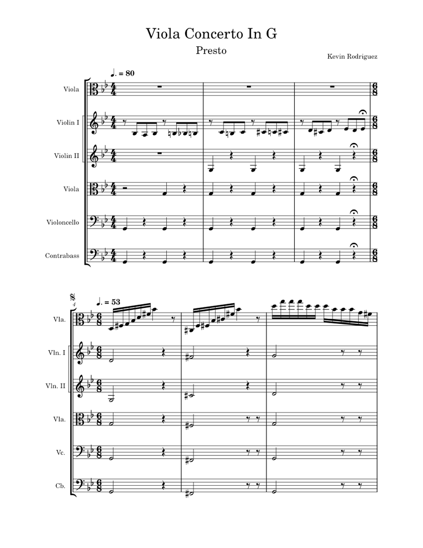 Viola_Concerto_In_G Sheet music for Contrabass, Violin, Viola, Cello ...
