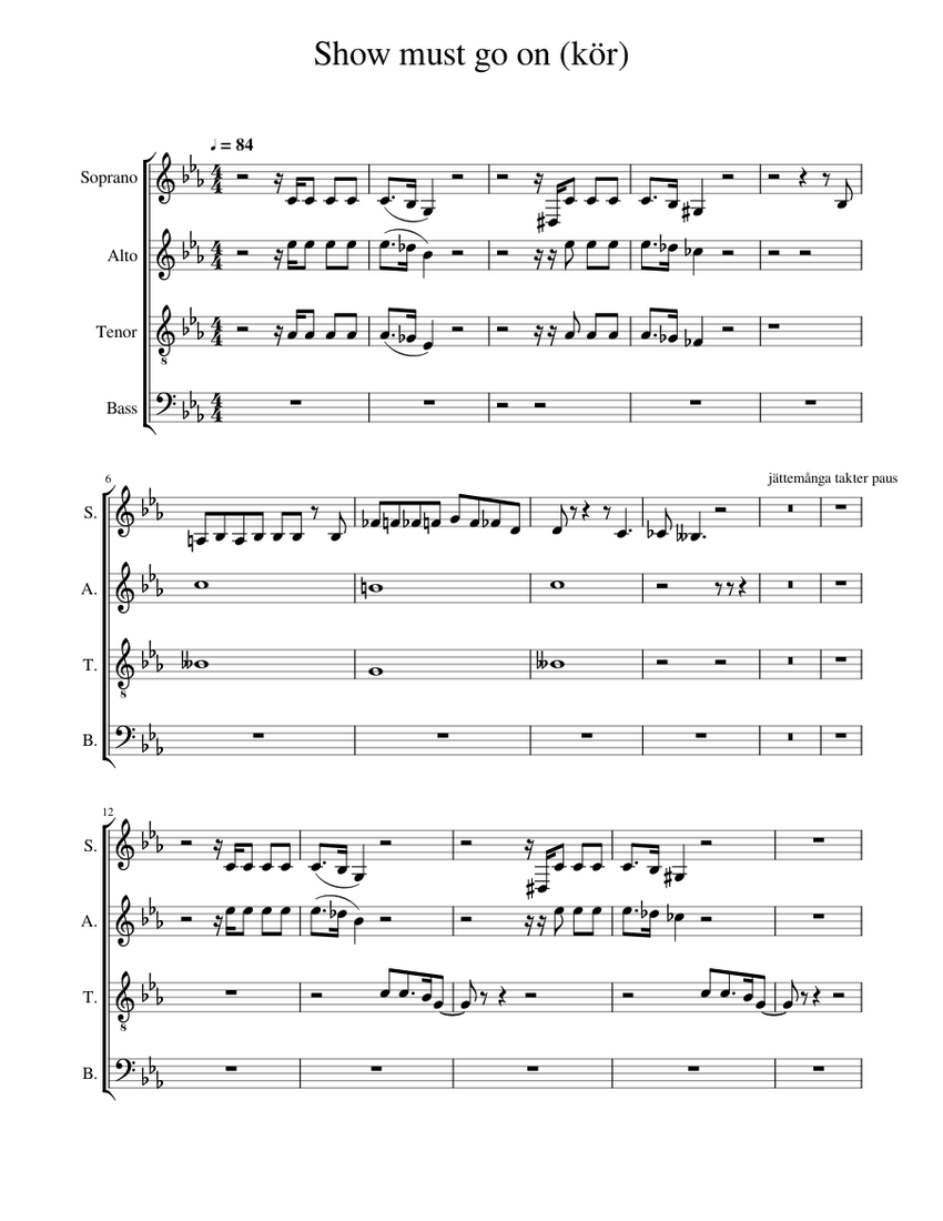 Show_must_go_on_(kör) Sheet Music for Soprano, Alto, Tenor, Bass voice ...
