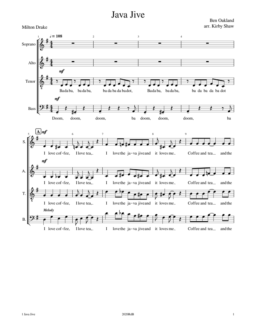 Java Jive Sheet Music for Soprano, Alto, Tenor, Bass voice (SATB ...