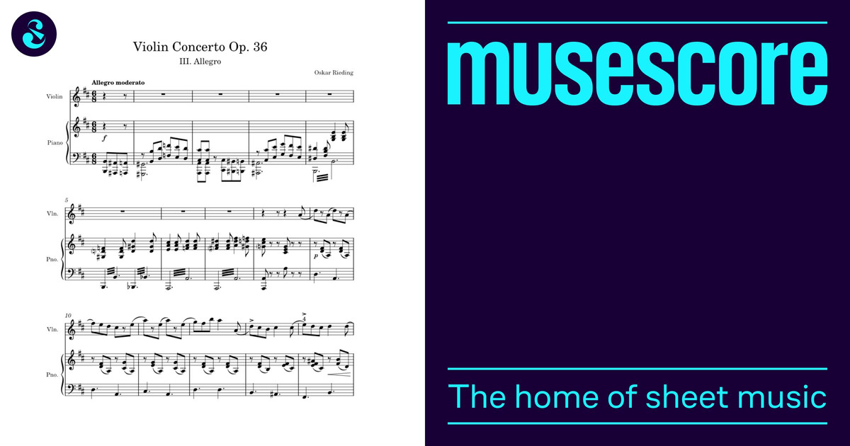 Violin Concerto Op. 36 in D Major – Oskar Rieding Sheet Music for Piano ...