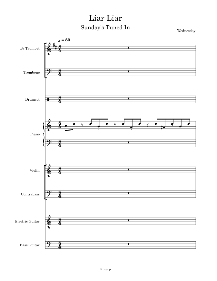 Liar Liar Sheet Music for Piano, Trombone, Trumpet in b-flat ...