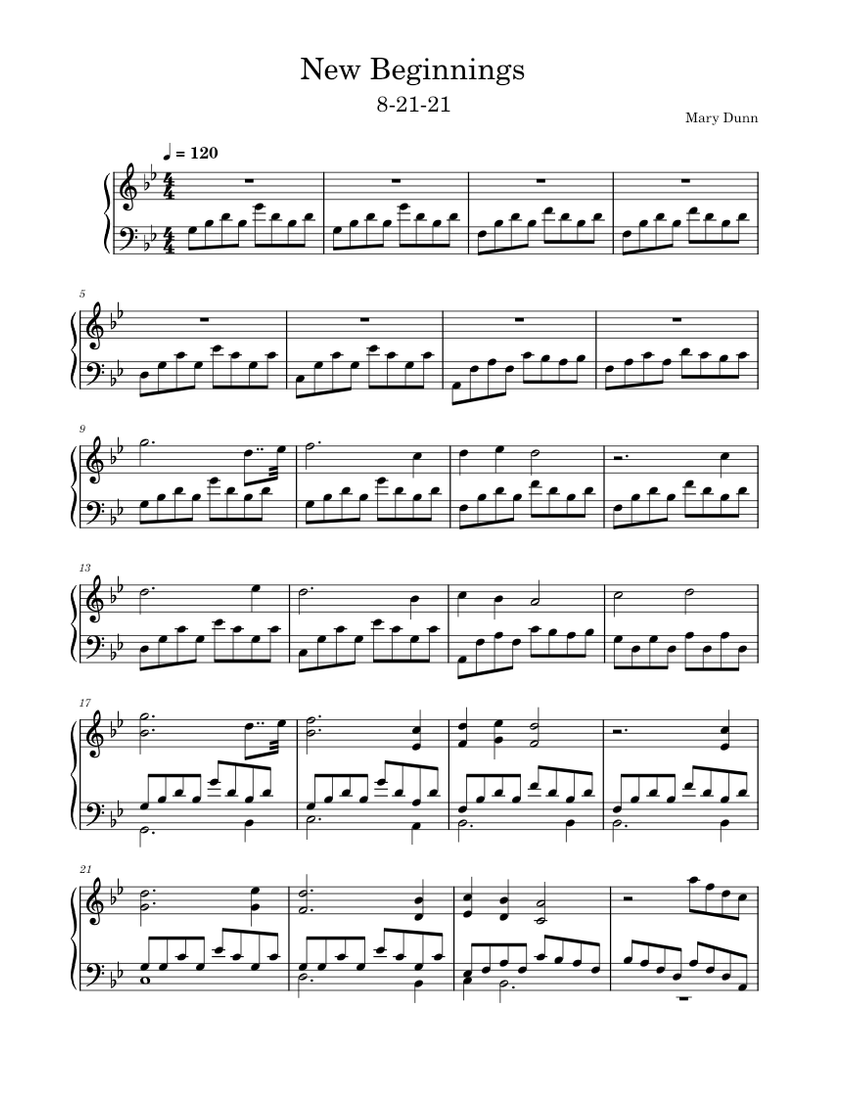 New Beginnings (piano solo) Sheet Music for Piano (Solo) easy ...