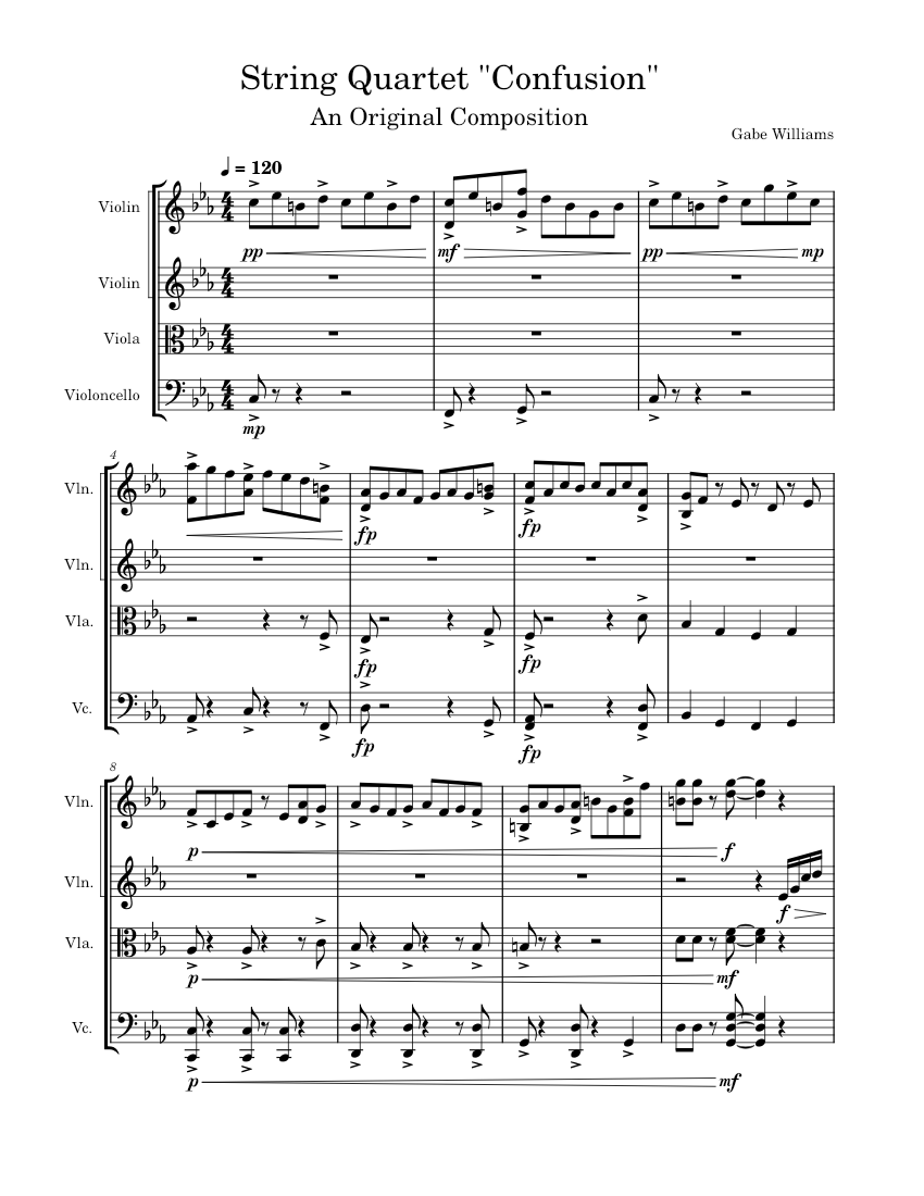 Confusion, an Original String Quartet Composition Sheet music for Violin, Viola, Cello (String ...