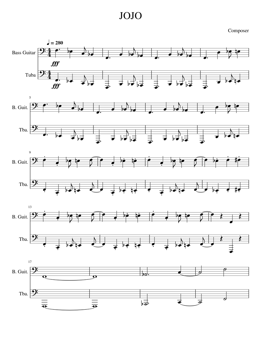 Jotaro's Theme – Yugo Kanno jojo Sheet music for Tuba, Bass guitar ...
