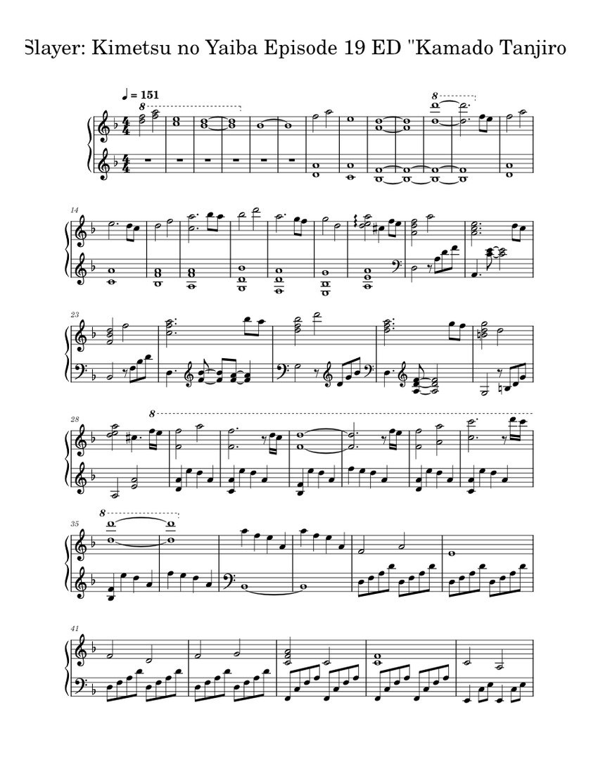 Demon Slayer EP19 OST - Kamado Tanjiro no Uta – Go Shiina (Fonzi-M Arrangement) Sheet music for ...