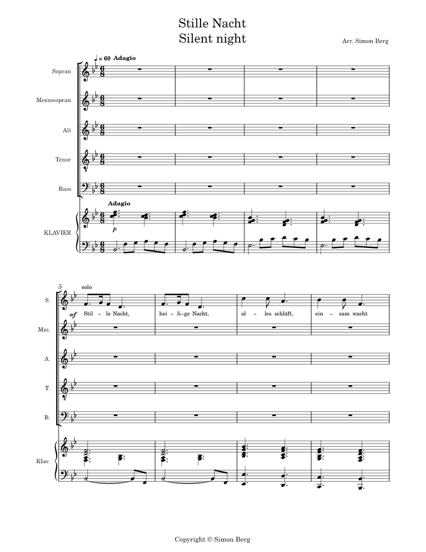 Stille Nacht/Silent Night – Franz Xaver Gruber/Simon Berg Sheet music ...