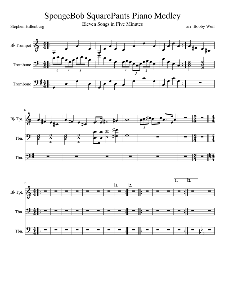 SpongeBob Sheet music for Trombone, Trumpet in b-flat (Mixed Trio ...