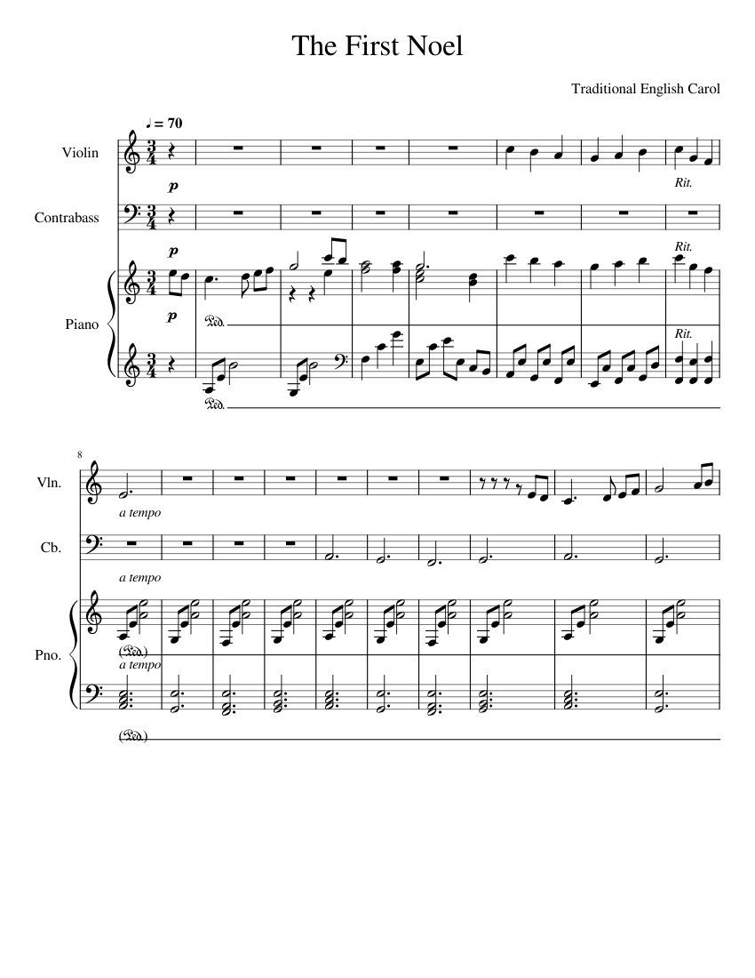 The First Noel Sheet music for Piano, Contrabass, Violin (Mixed Trio ...