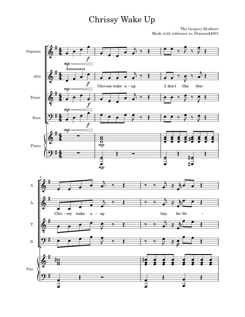 Chrissy, Wake Up – The Gregory Brothers Chrissy, Wake Up (choir) Sheet music for Piano, Soprano ...