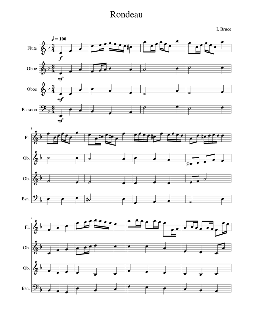 Rondeau Finished Sheet music for Flute, Oboe, Bassoon (Mixed Quartet ...