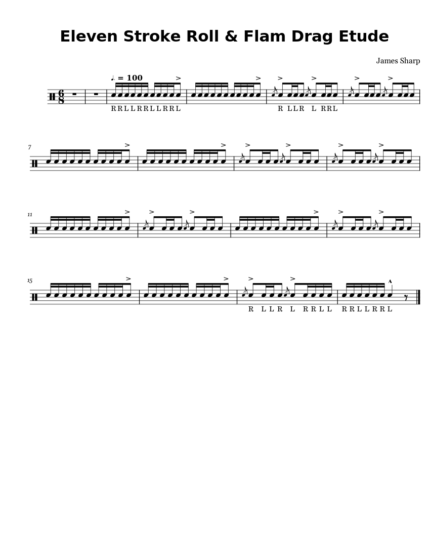 Eleven Stroke Roll & Flam Drag Etude - James Sharp Sheet music for ...