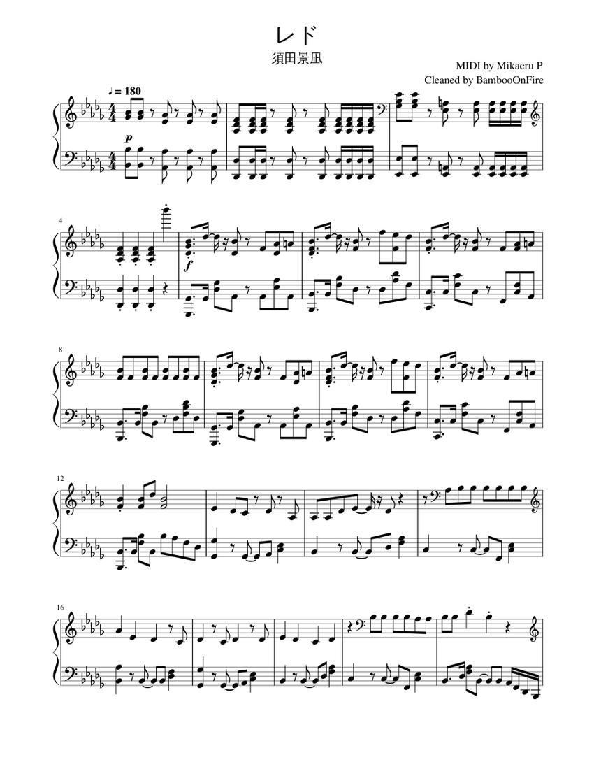 レド - Keina Suda Sheet Music for Piano (Solo) | MuseScore.com
