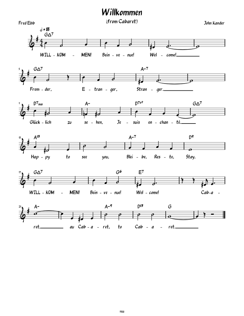 Willkommen (Lead sheet with lyrics ) - piano tutorial