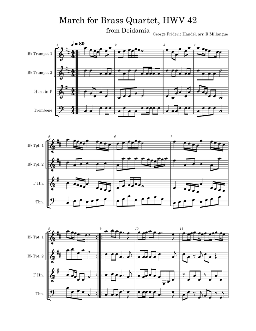 March for Brass Quartet, HWV 42 Sheet music for Trombone, Trumpet in b ...