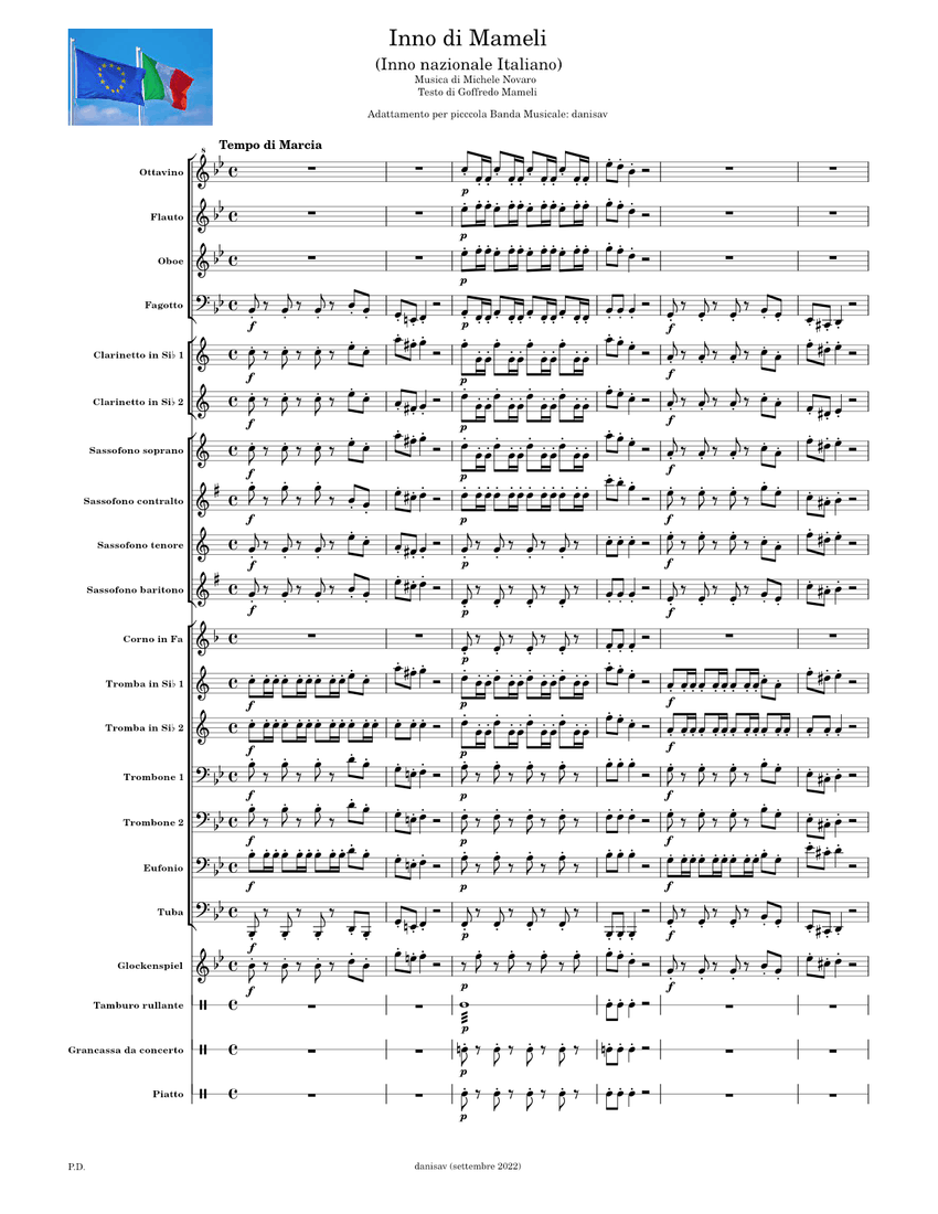 Inno di Mameli – (Italia Inno Nazionale) - per piccola Banda Musicale ...