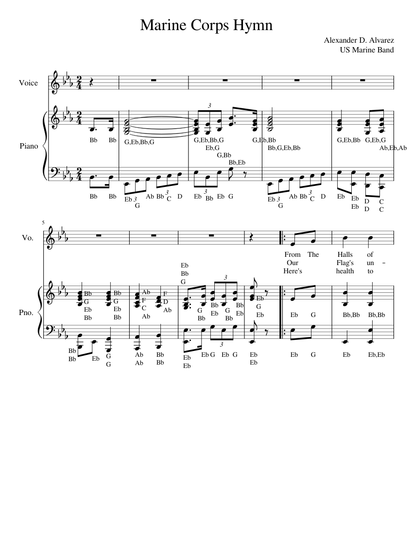 Marine corps hymn – Misc Traditional Sheet Music for Piano, Vocals ...