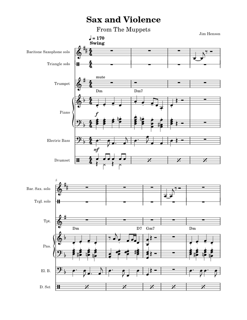 Sax and Violence - From the Muppets Sheet Music with Chords for Piano ...