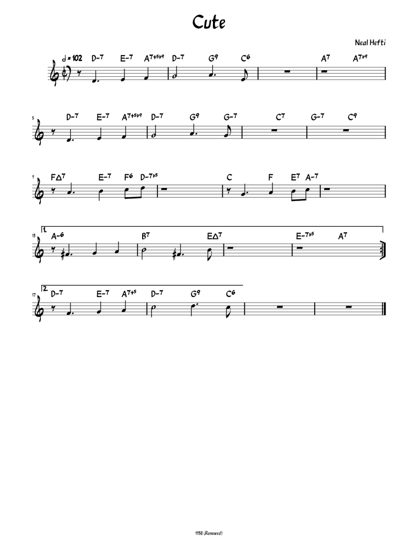 Cute (Lead sheet ) Sheet Music with Chords for Piano (Solo) Easy ...