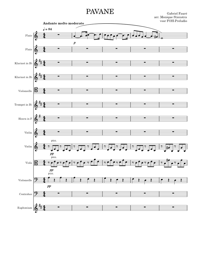 Pavane, Op. 50 – Gabriel Fauré Sheet music for Euphonium, Flute ...