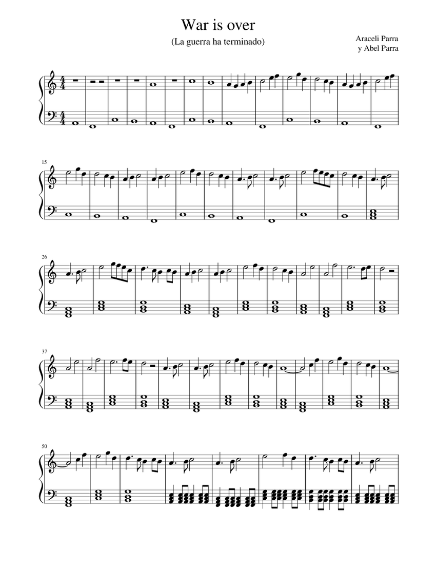 War is over Sheet music for Piano (Solo) | Musescore.com