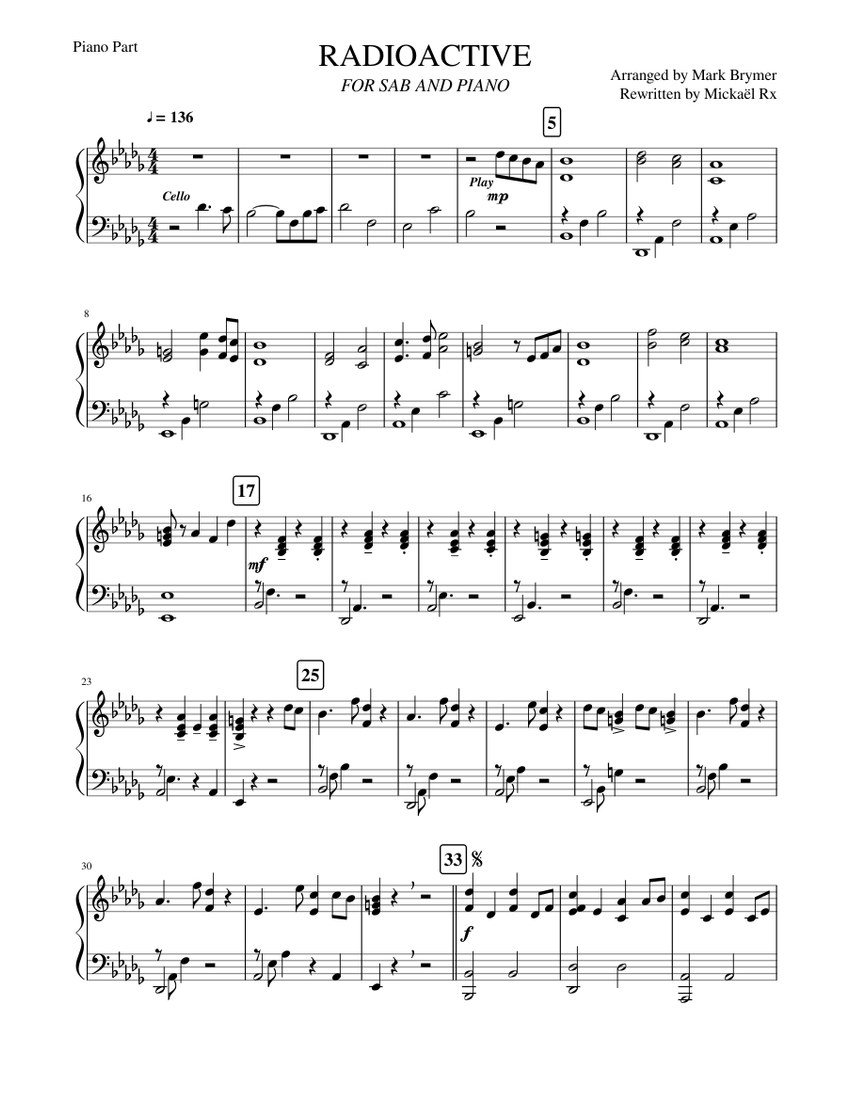 RADIOACTIVE - piano tutorial