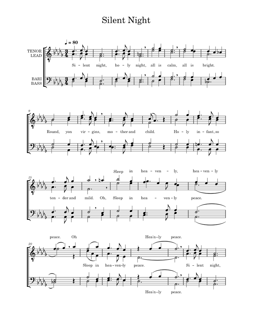 Silent Night Sheet Music for Vocals (A Capella) | MuseScore.com