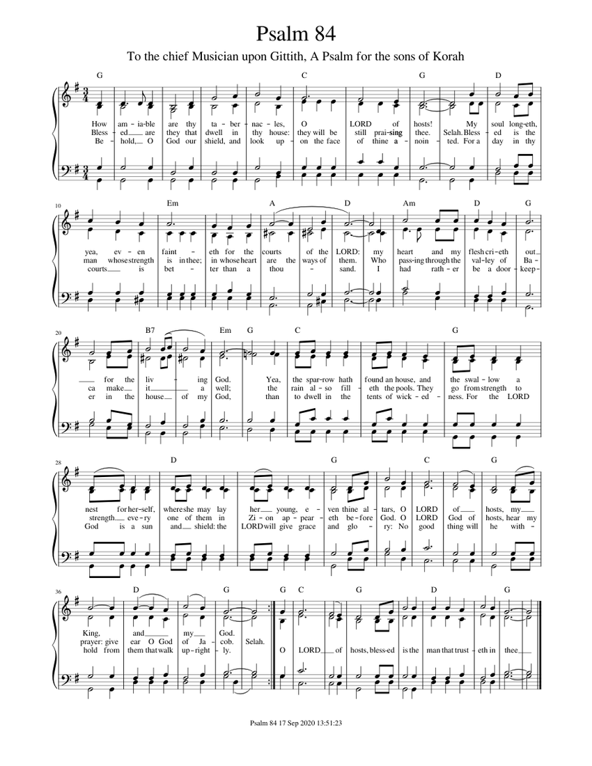 Psalm 84 KJV Sheet Music with Chords for Piano (Piano-Voice ...
