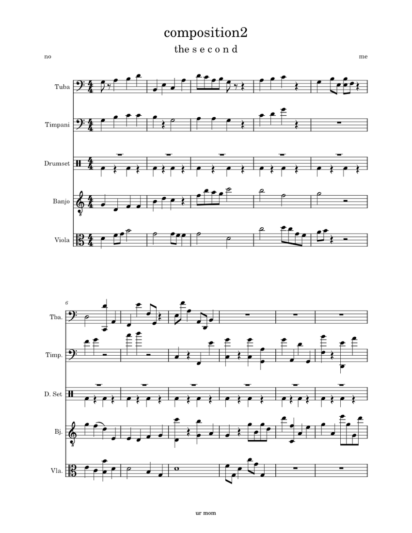 composition2 Sheet music for Tuba, Timpani, Viola, Drum group & more instruments (Mixed Quintet ...