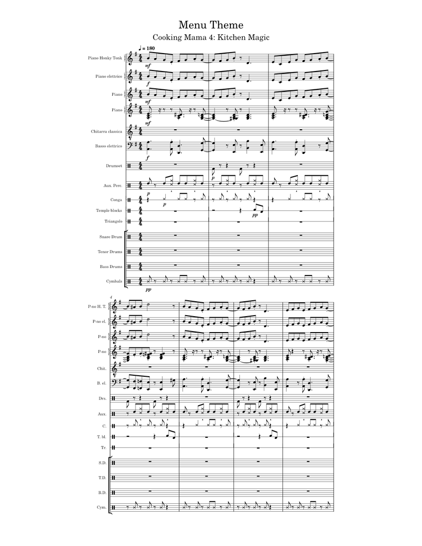 Cooking Mama 4: Kitchen Magic - Menu Theme Sheet Music for Piano, Snare ...