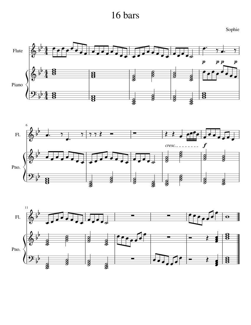 16 bars Sheet music for Piano, Flute (Solo) | Musescore.com